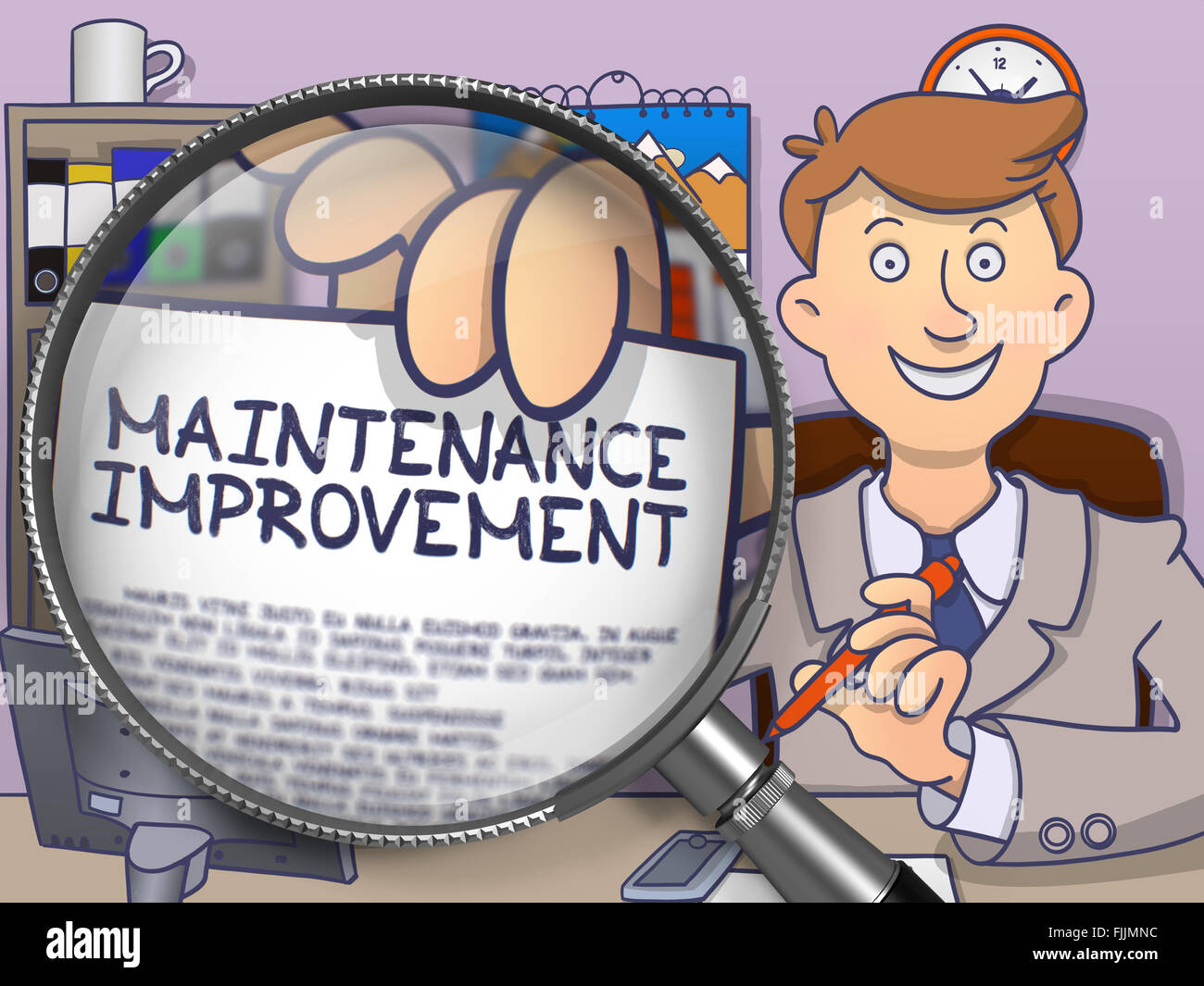 Maintenance Improvement through Magnifying Glass. Doodle Style Stock ...
