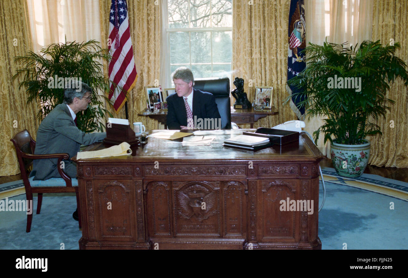 Washington, DC., USA, 24rd January, 1993 President William Clinton sits ...