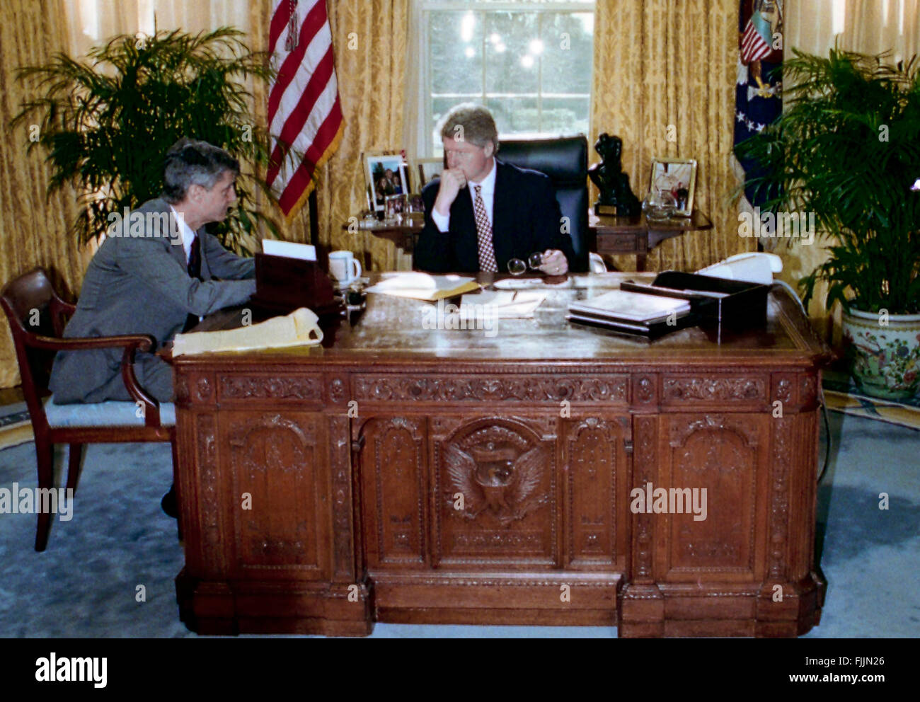 Washington, DC., USA, 24rd January, 1993 President William Clinton sits ...
