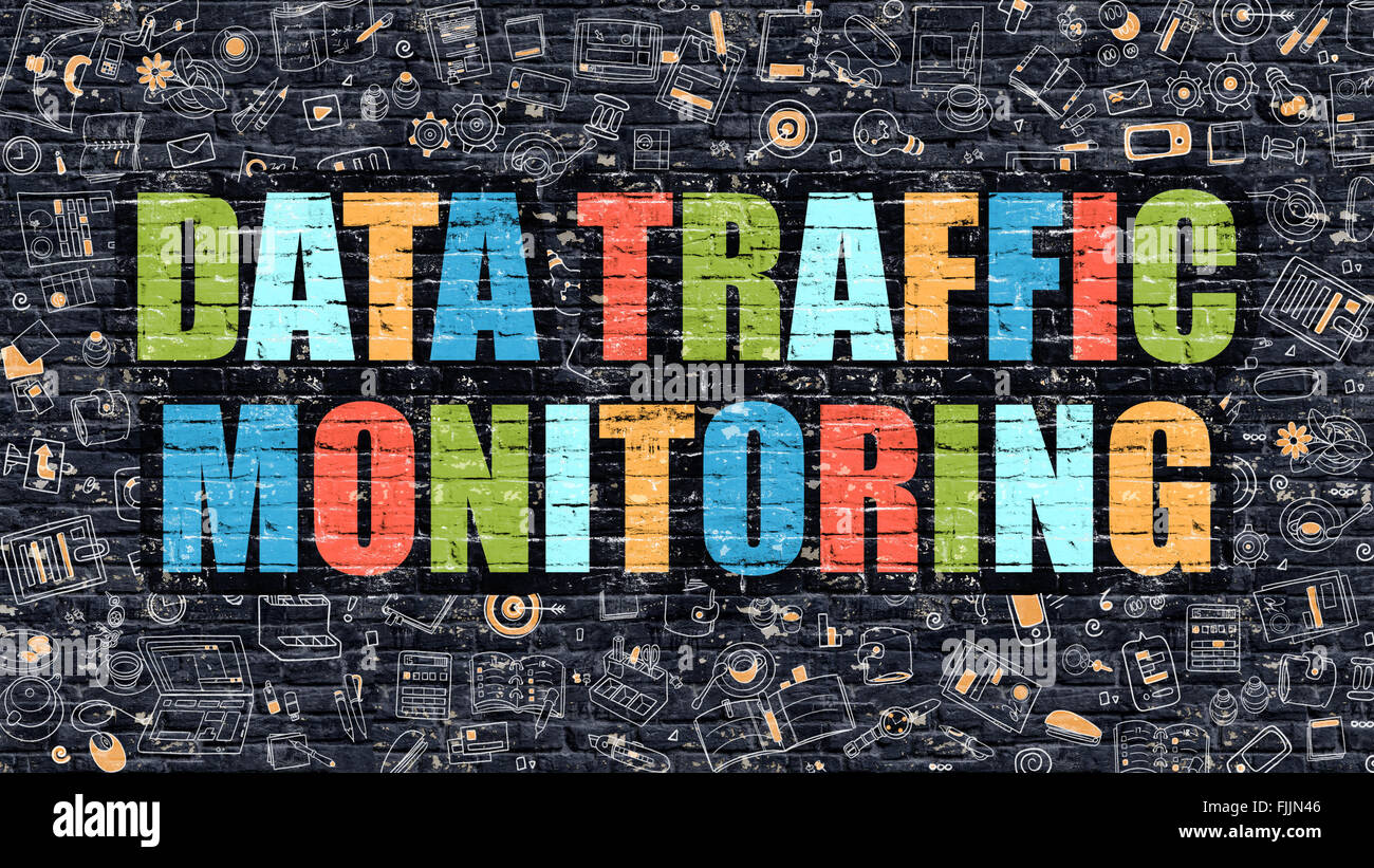 Data Traffic Monitoring on Dark Brick Wall Stock Photo - Alamy