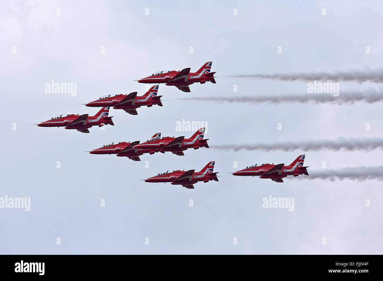 RAF Aerobatic Team Red Arrows, 7 ship formation Stock Photo - Alamy