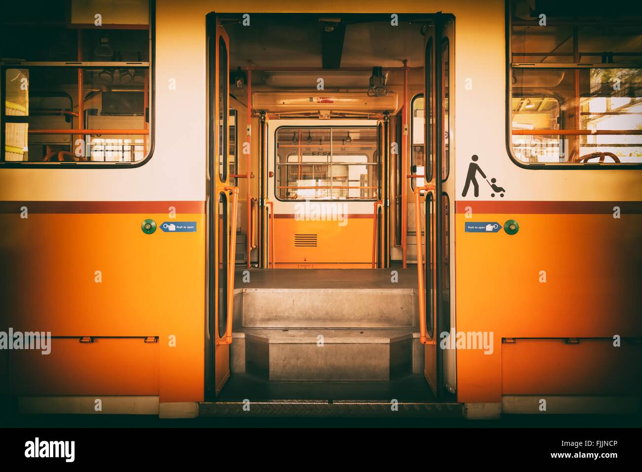 Tram in garage Stock Photo - Alamy