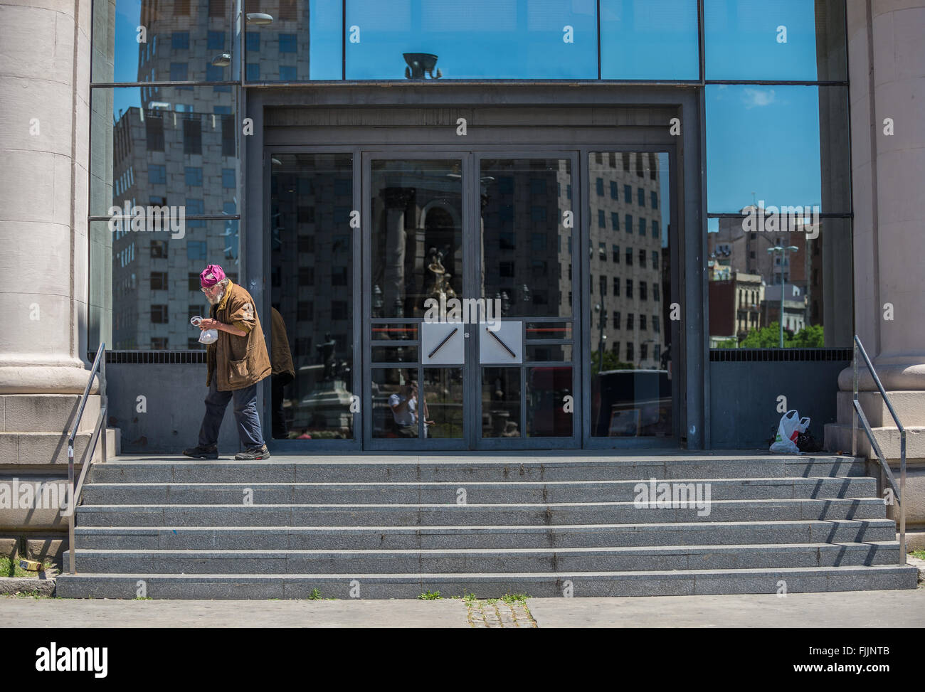 homeless man at Spain Square in Barcelona, Spain Stock Photo - Alamy