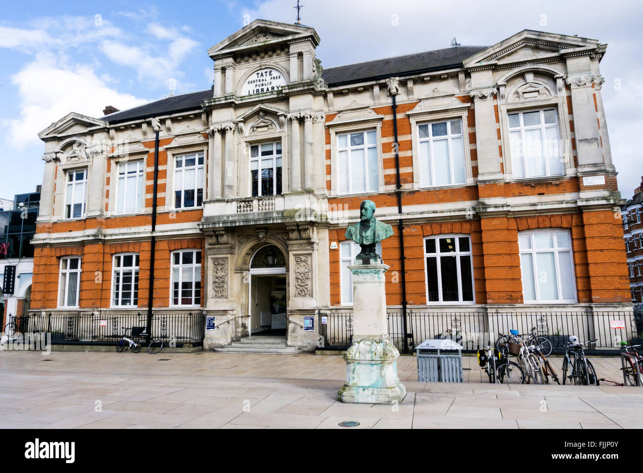 Bust of Sir Henry Tate in front of Tate Library, Brixton Stock Photo ...