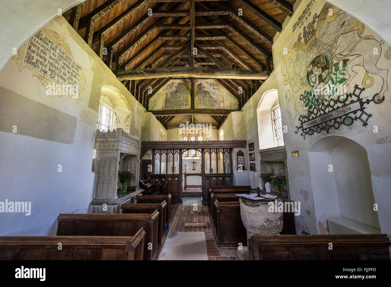 17th century wall paintings Burton Church Sussex Stock Photo - Alamy