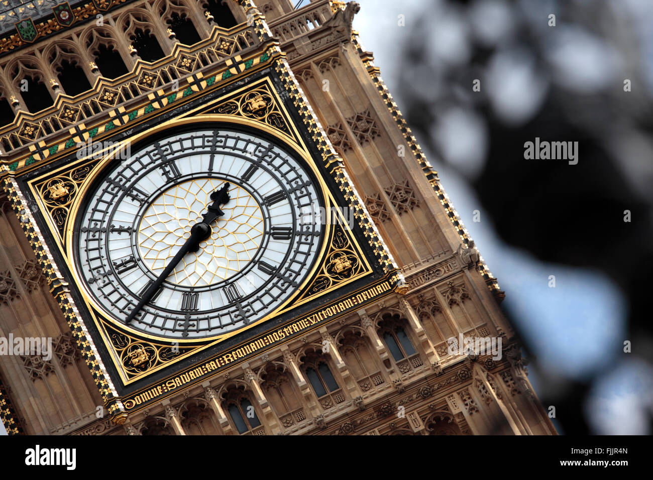 View of Big Ben clock tower with the wrought iron railings of the ...