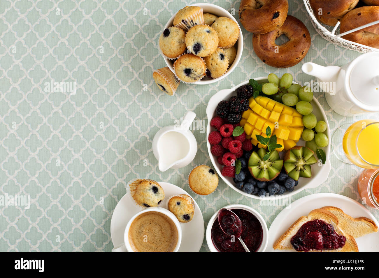 Fresh and bright continental breakfast table Stock Photo - Alamy