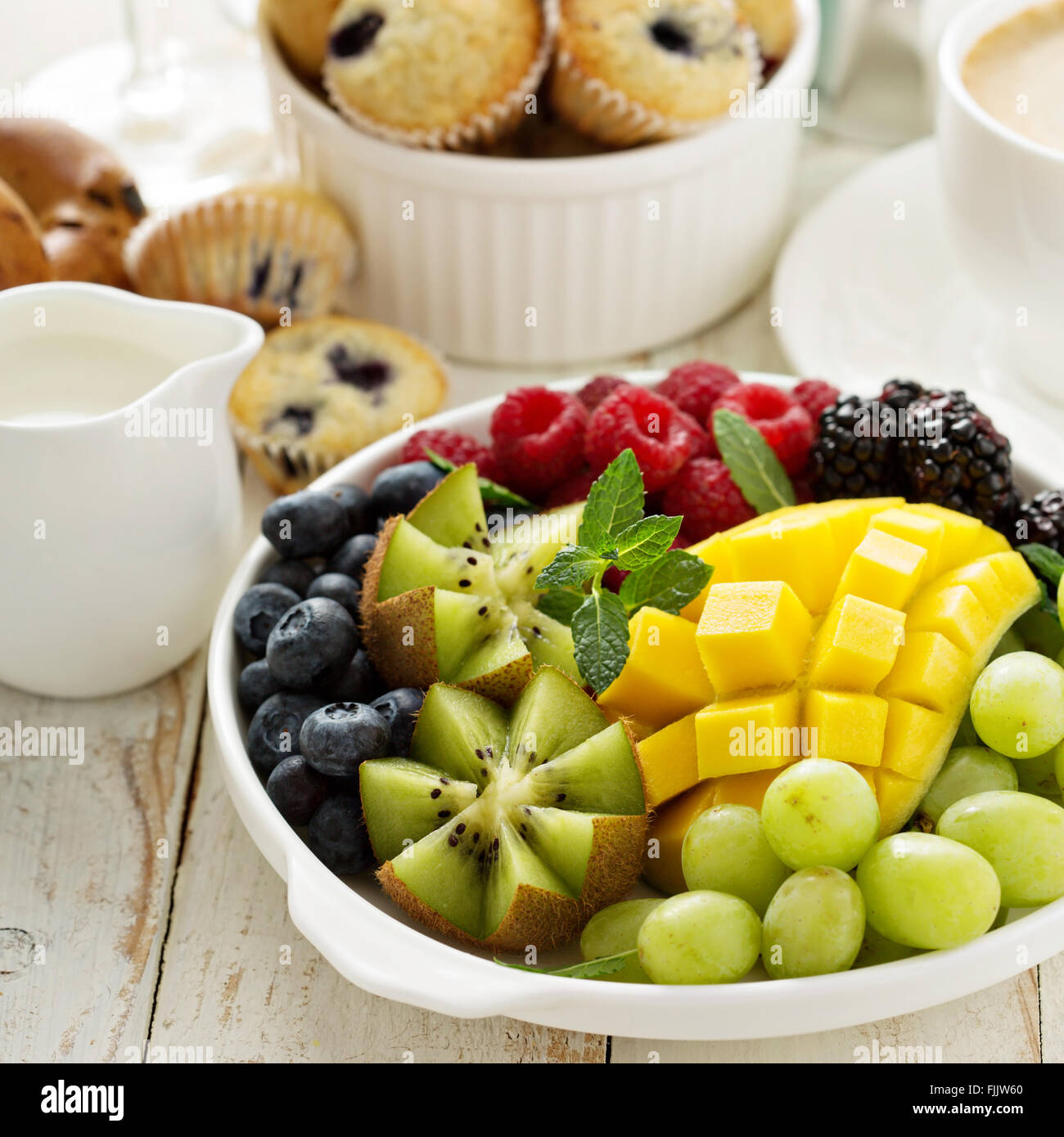 Fresh and bright continental breakfast table Stock Photo - Alamy
