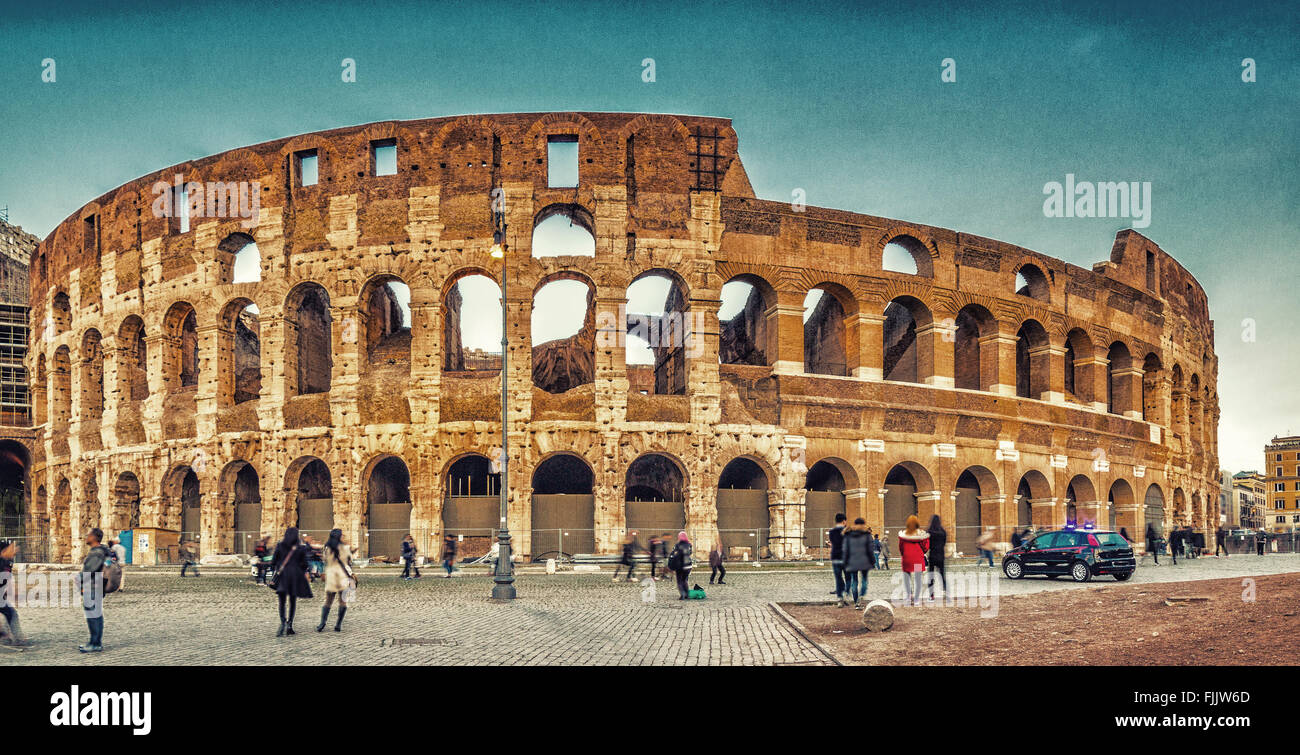 walls and arches of Roman amphitheater, the Coliseum in Rome, Italy ...