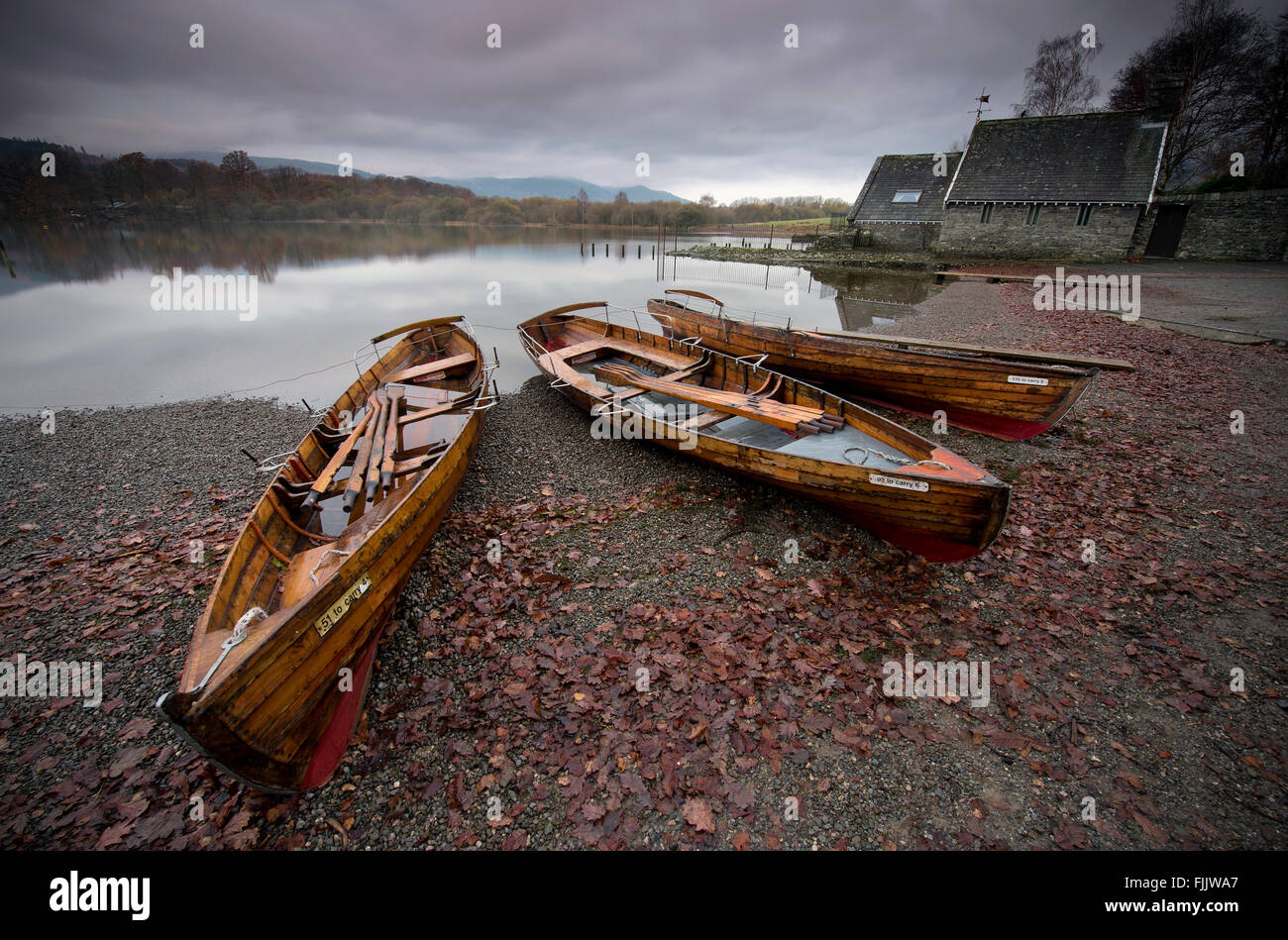 Wooden rowing boats, Derwentwater Stock Photo - Alamy
