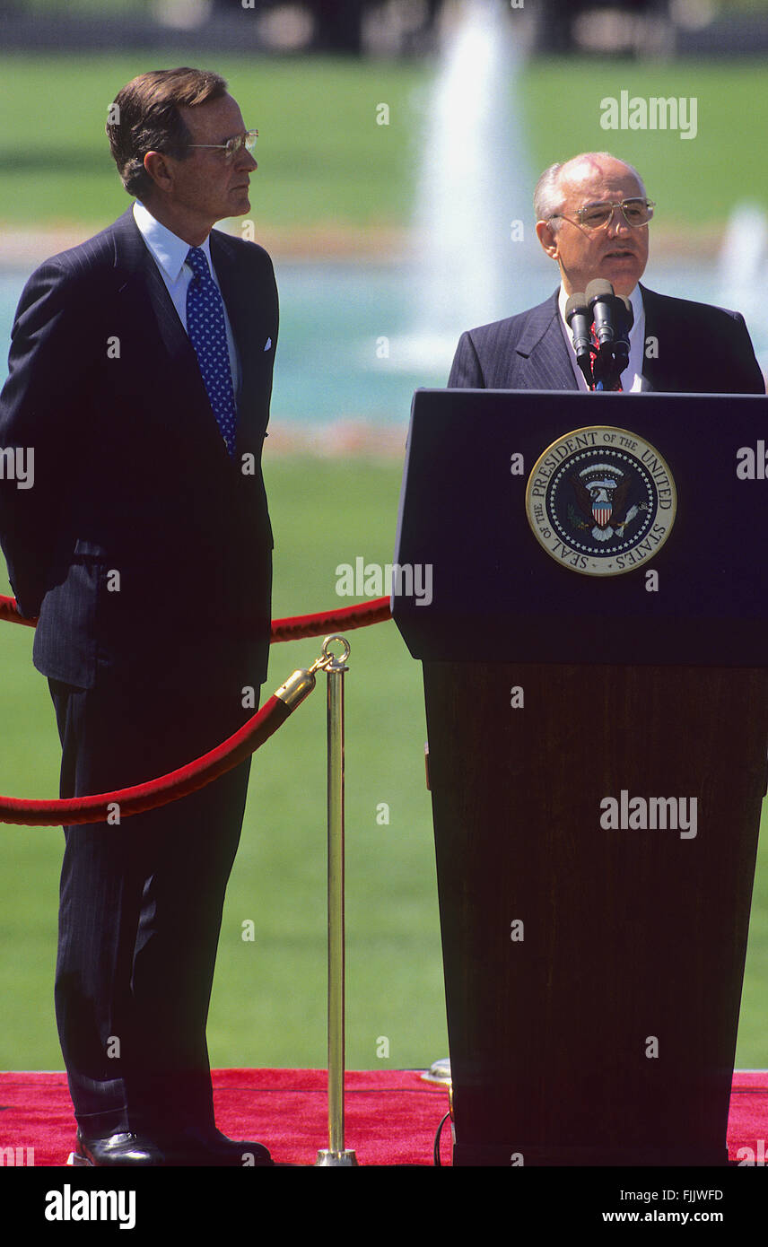 Washington, DC., USA, 1st June, 1990 President George H.W. Bush listens ...
