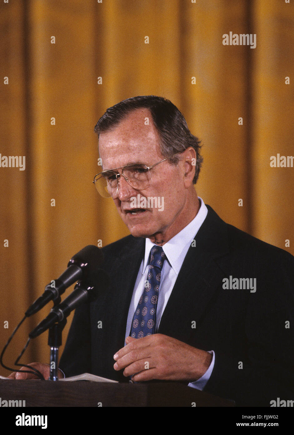Washington, DC., USA, 1989 President George H.W. Bush at microphone ...
