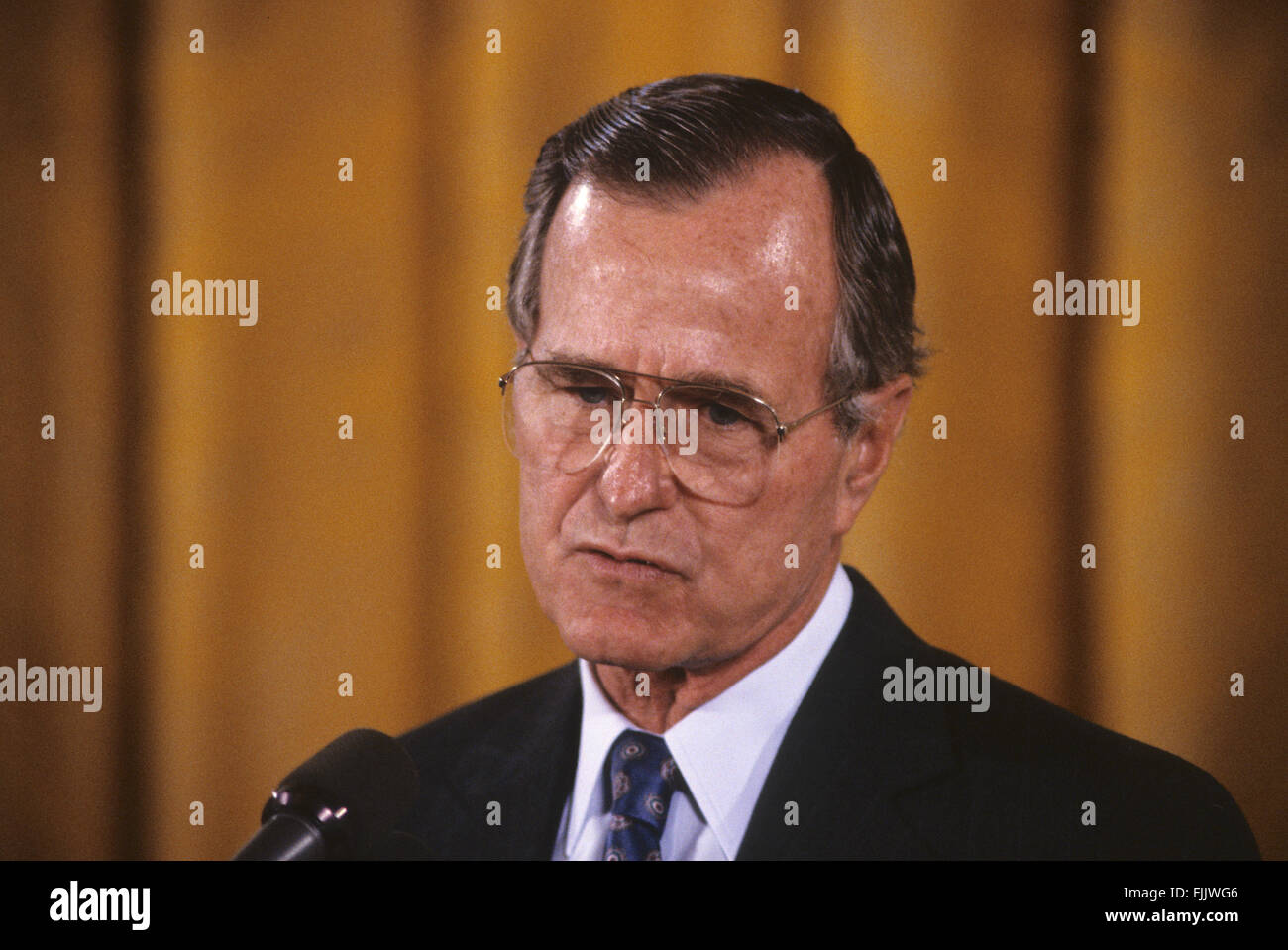 Washington, DC.,USA,1989 President George H.W. Bush at microphone ...