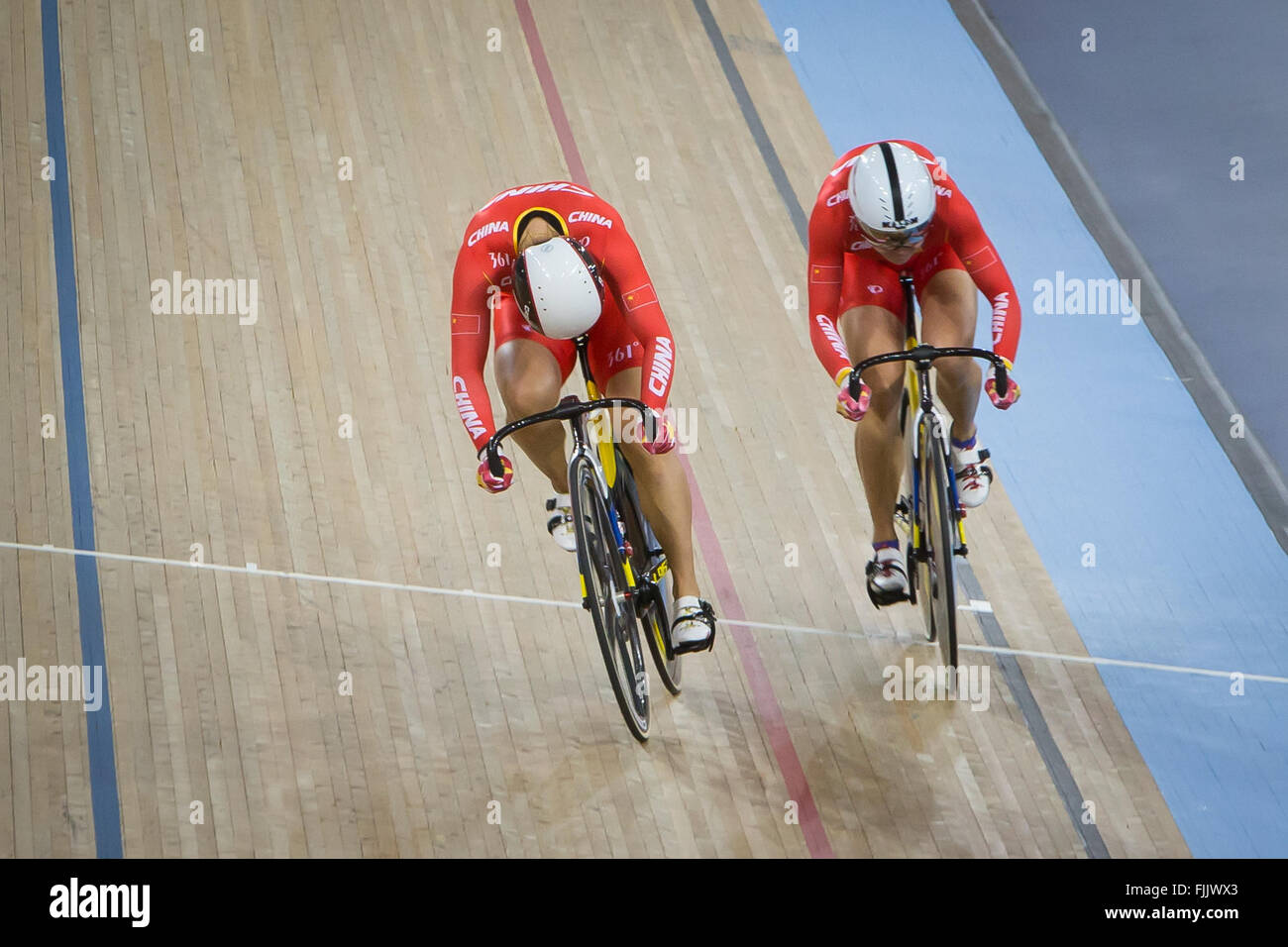 London, UK. 2nd March, 2016. Silver Medalists China's Zhong Tianshi (R ...