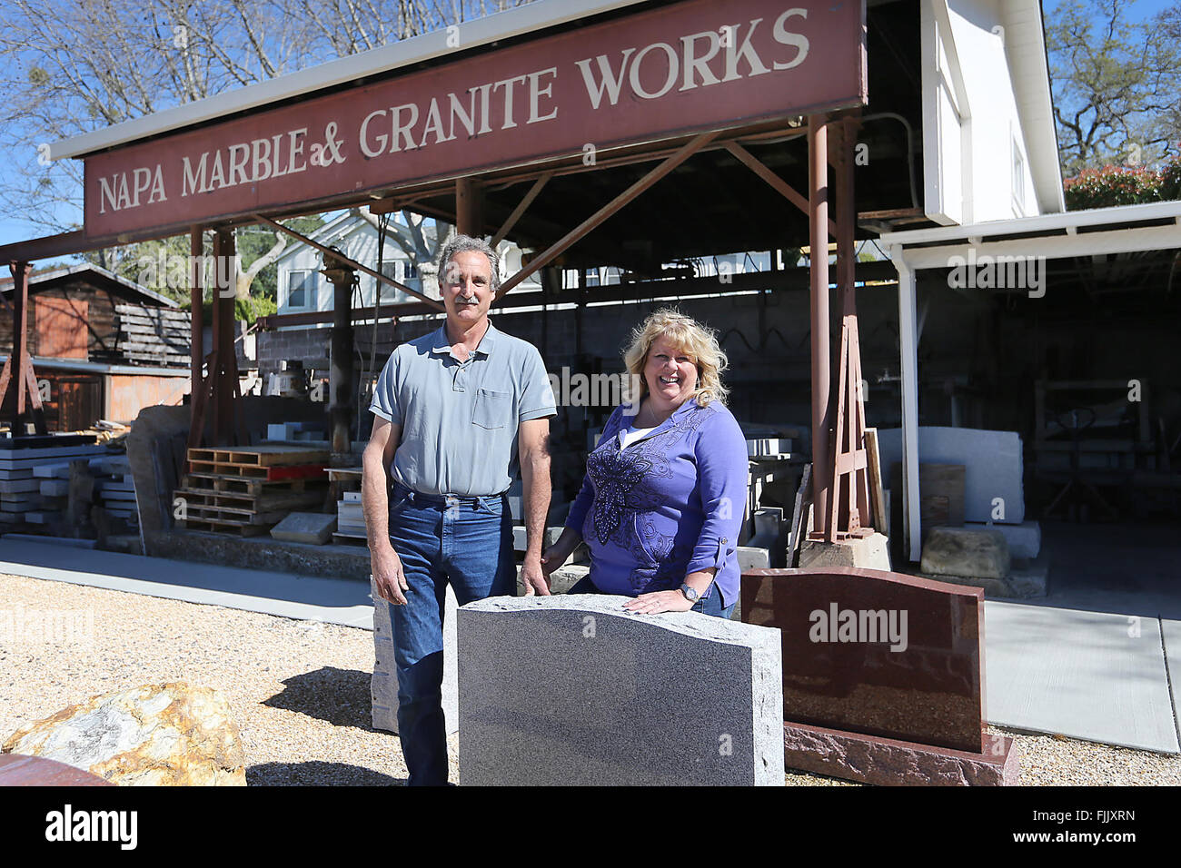 Napa, CA, USA. 29th Feb, 2016. Steve and Margaret Simich of Napa Marble ...