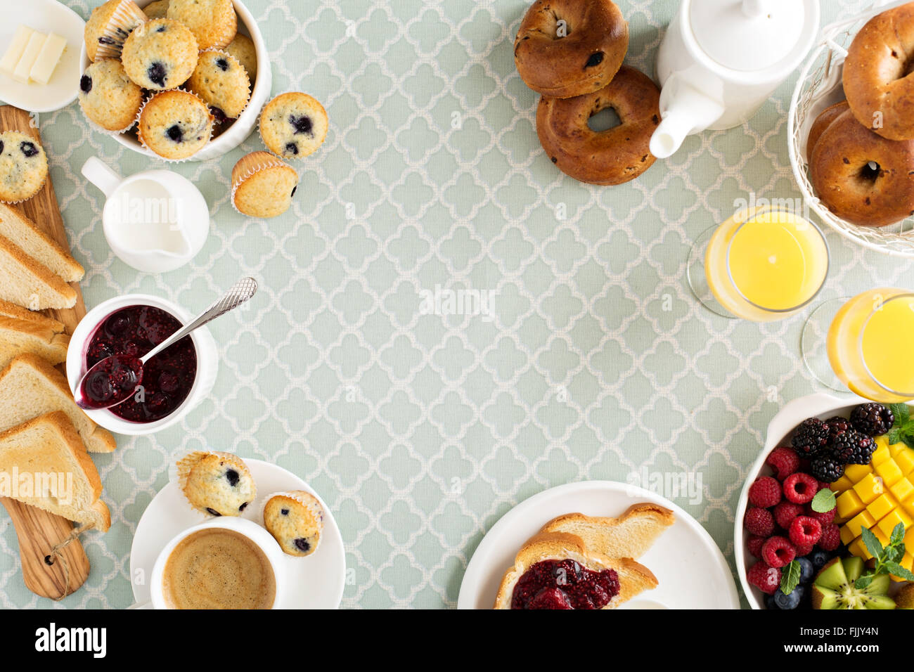 Fresh and bright continental breakfast table Stock Photo - Alamy