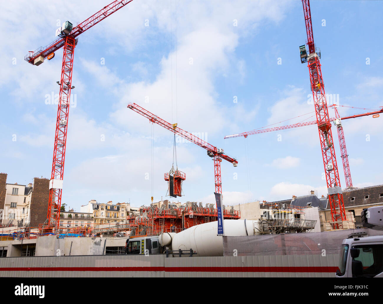 Construction cranes in Paris. A major redevelopment project for mixed ...
