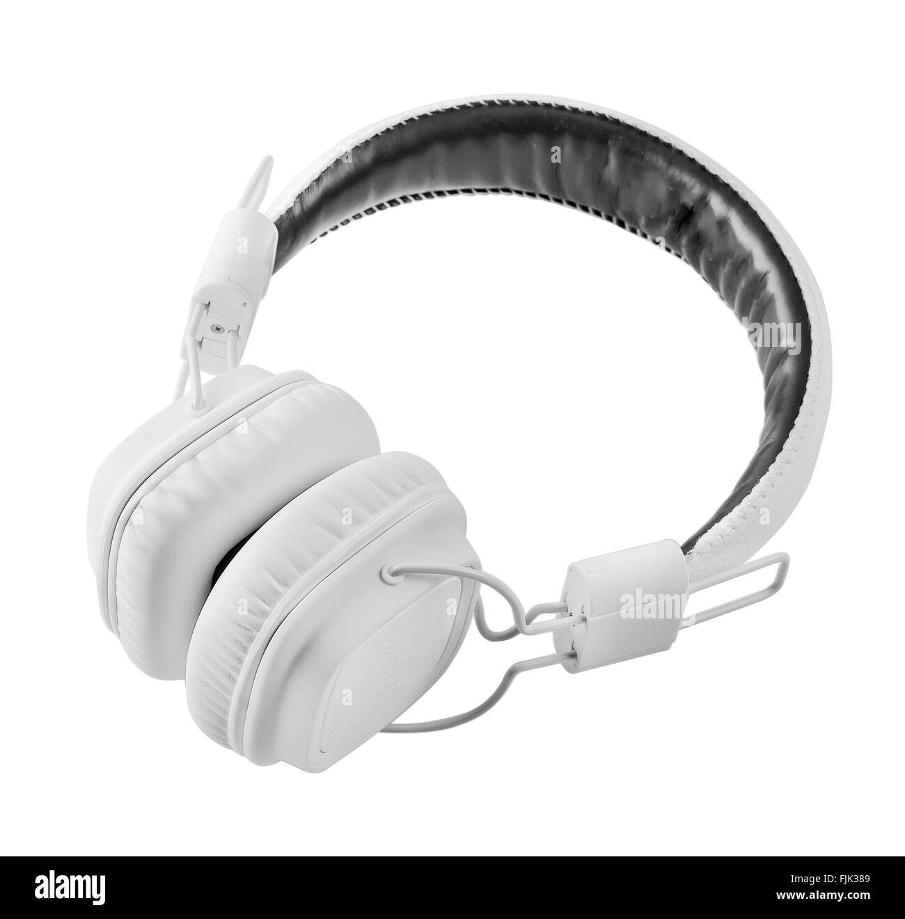 White audio headphones isolated on white background Stock Photo - Alamy