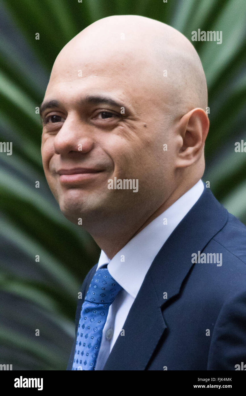 March 2nd 2016. Business Secretary Sajid Javid arrives at the weekly ...