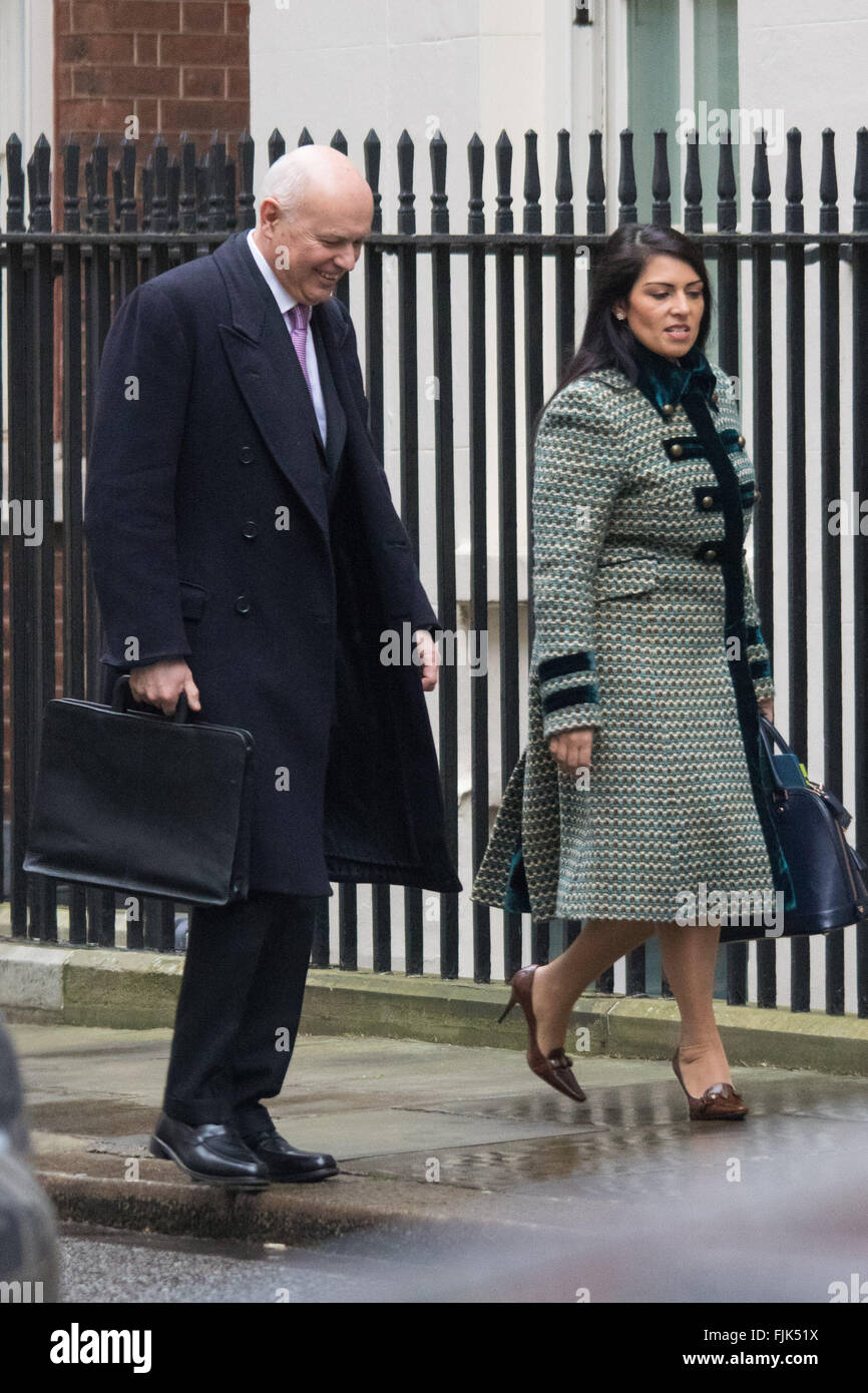 March 2nd 2016. Iain Duncan-Smith and Priti Patel arrive at the weekly ...