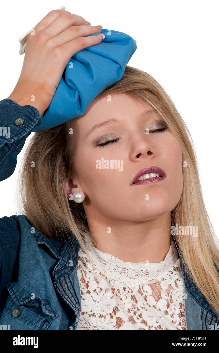 Beautiful woman with a painful pounding headache Stock Photo - Alamy
