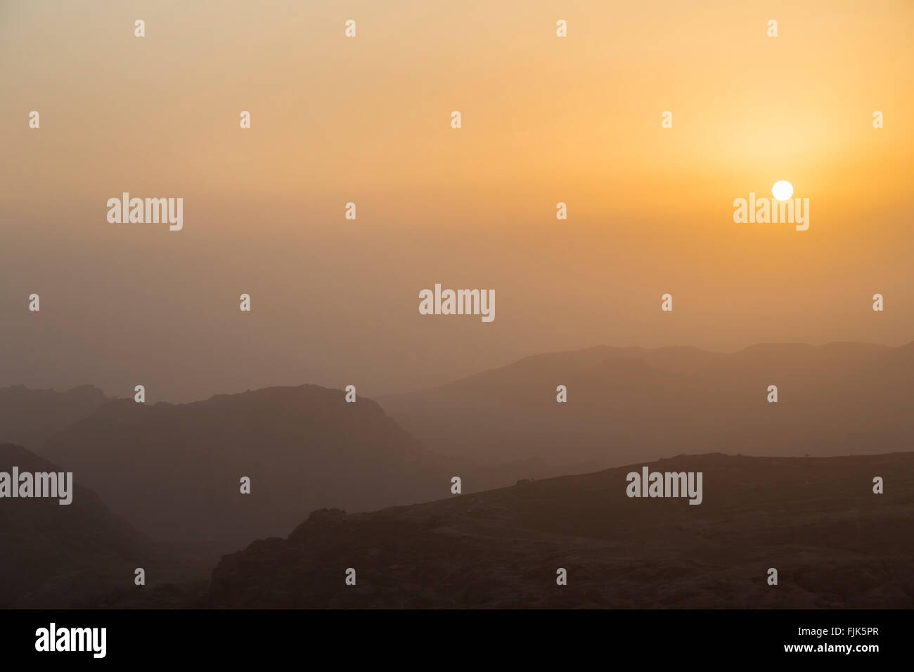 Sunset over the mountains of Petra from the Marriott Resort in Wadi ...