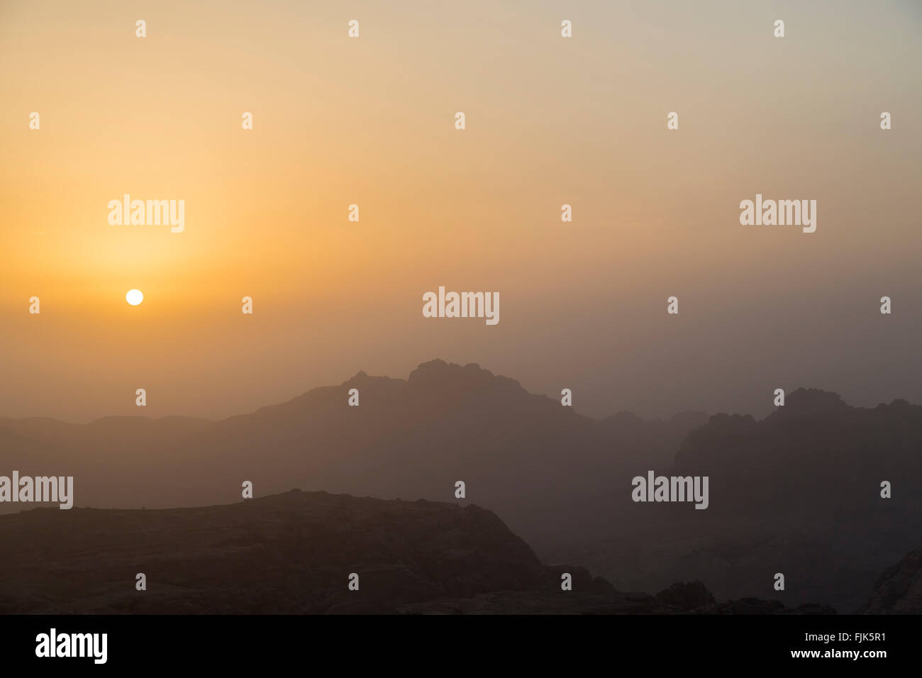 Sunset over the mountains of Petra from the Marriott Resort in Wadi ...