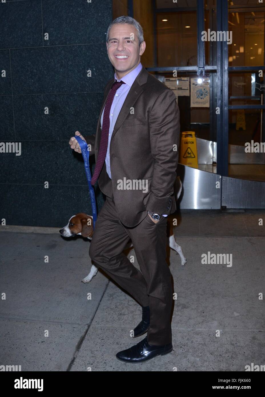 Andy Cohen and his dog, Wacha, leaving 'Watch What Happens Live' in ...