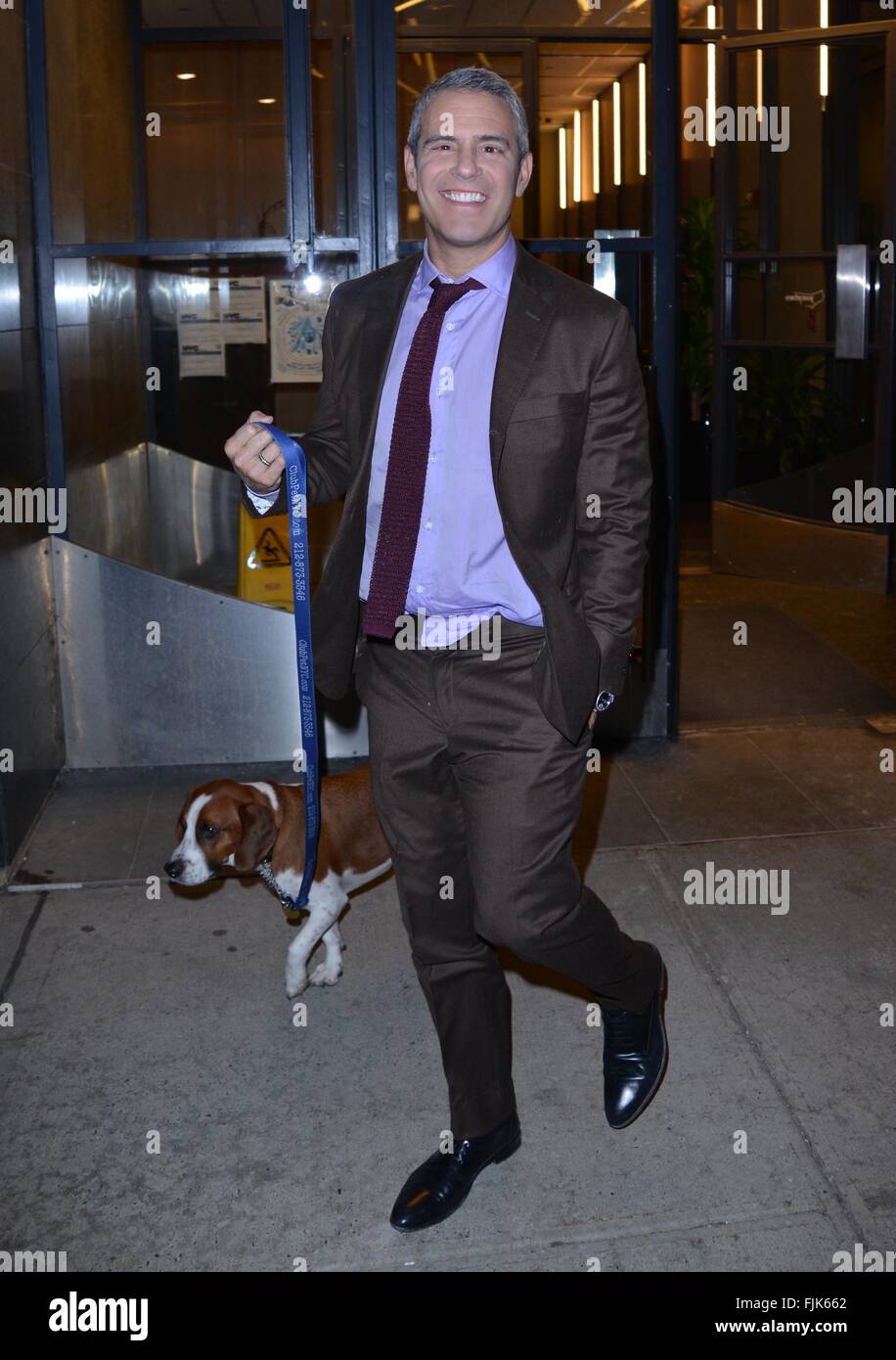 Andy Cohen and his dog, Wacha, leaving 'Watch What Happens Live' in ...