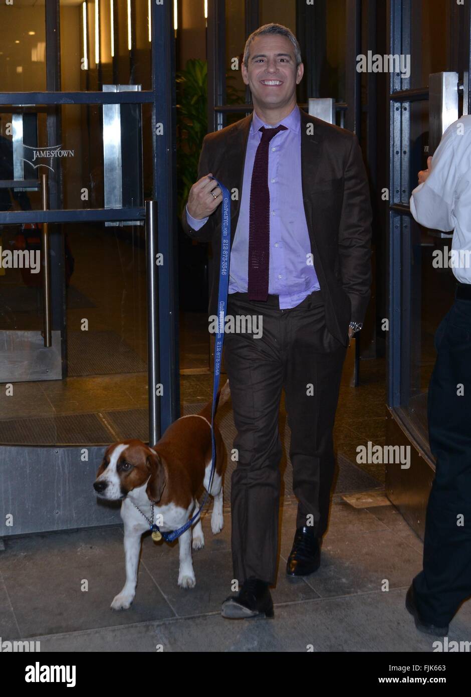 Andy Cohen and his dog, Wacha, leaving 'Watch What Happens Live' in ...