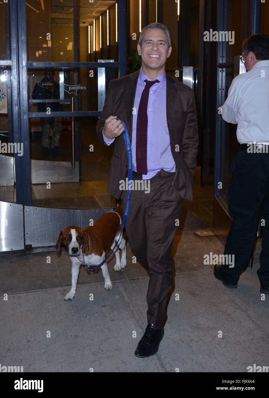 Andy Cohen and his dog, Wacha, leaving 'Watch What Happens Live' in ...