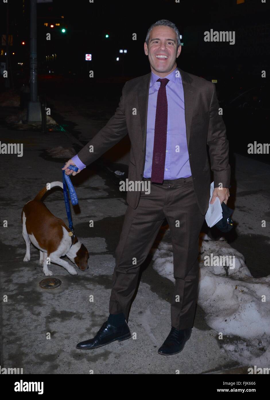 Andy Cohen and his dog, Wacha, leaving 'Watch What Happens Live' in ...