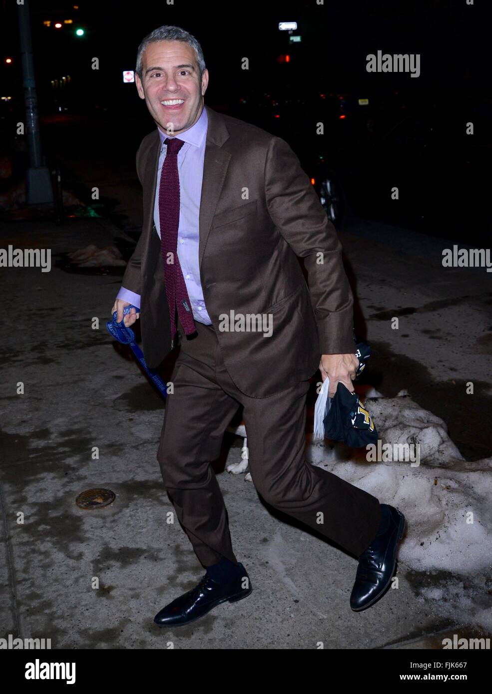 Andy Cohen and his dog, Wacha, leaving 'Watch What Happens Live' in ...