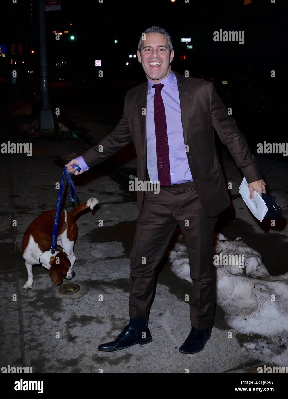 Andy Cohen and his dog, Wacha, leaving 'Watch What Happens Live' in ...