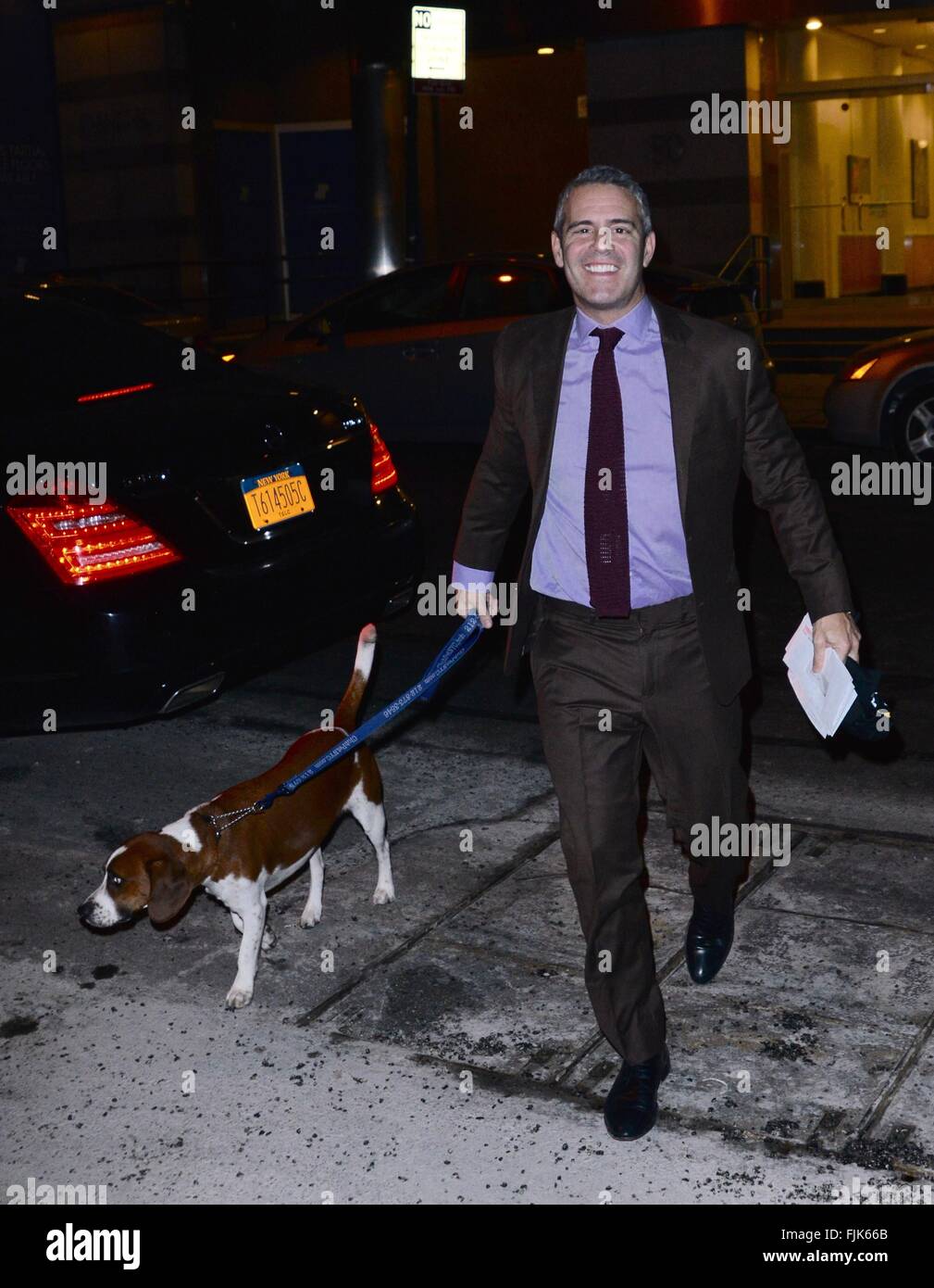 Andy Cohen and his dog, Wacha, leaving 'Watch What Happens Live' in ...