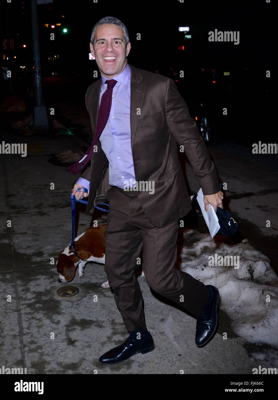 Andy Cohen and his dog, Wacha, leaving 'Watch What Happens Live' in ...