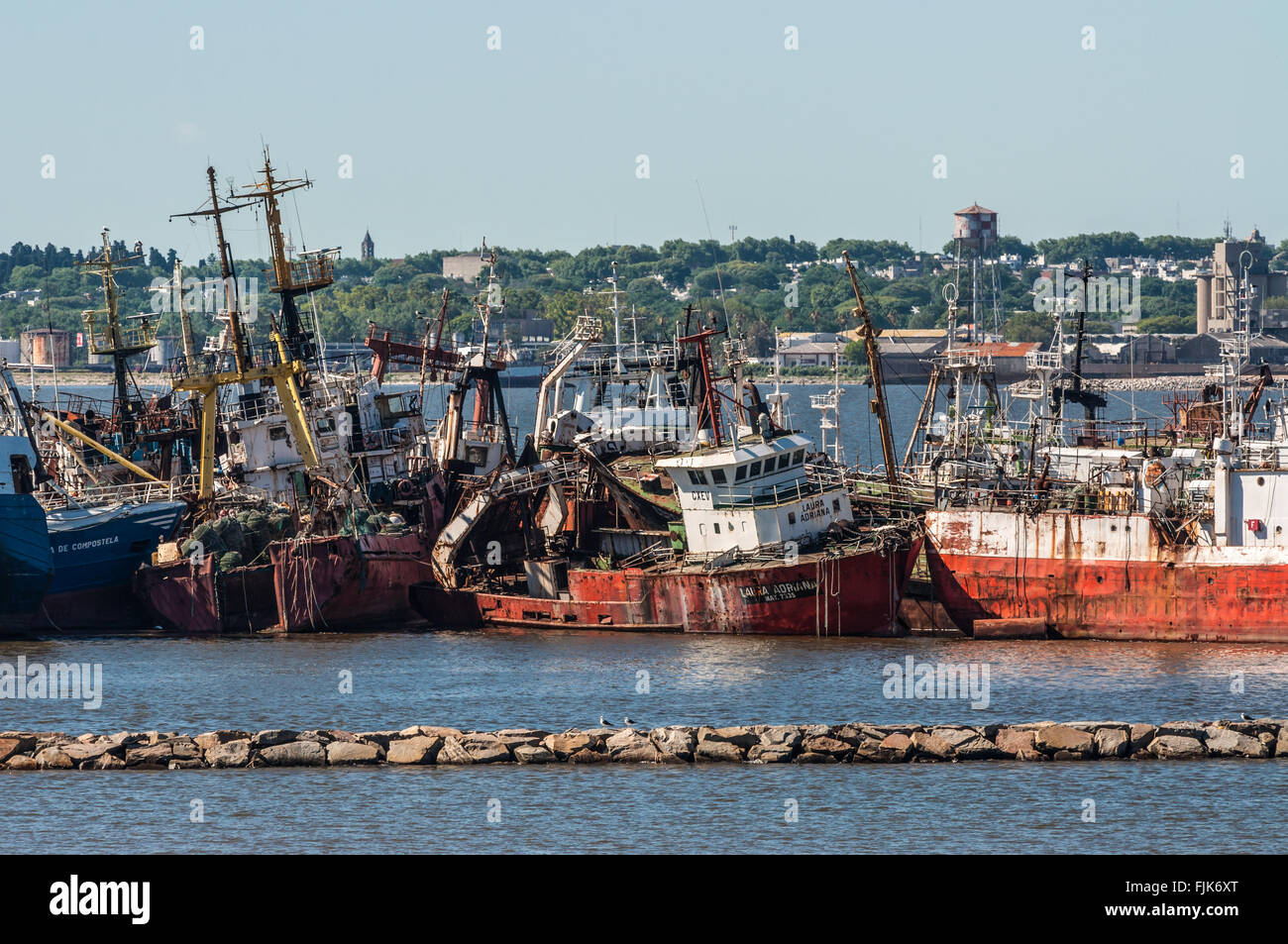 The abandoned old rusty ship in the Port of Montevideo, Uruguay Stock ...