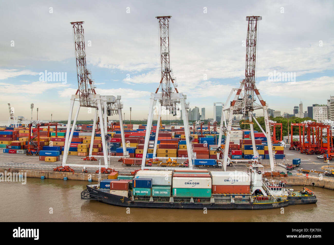 Cargo ships with shipping containers at a container terminal in Puerto ...