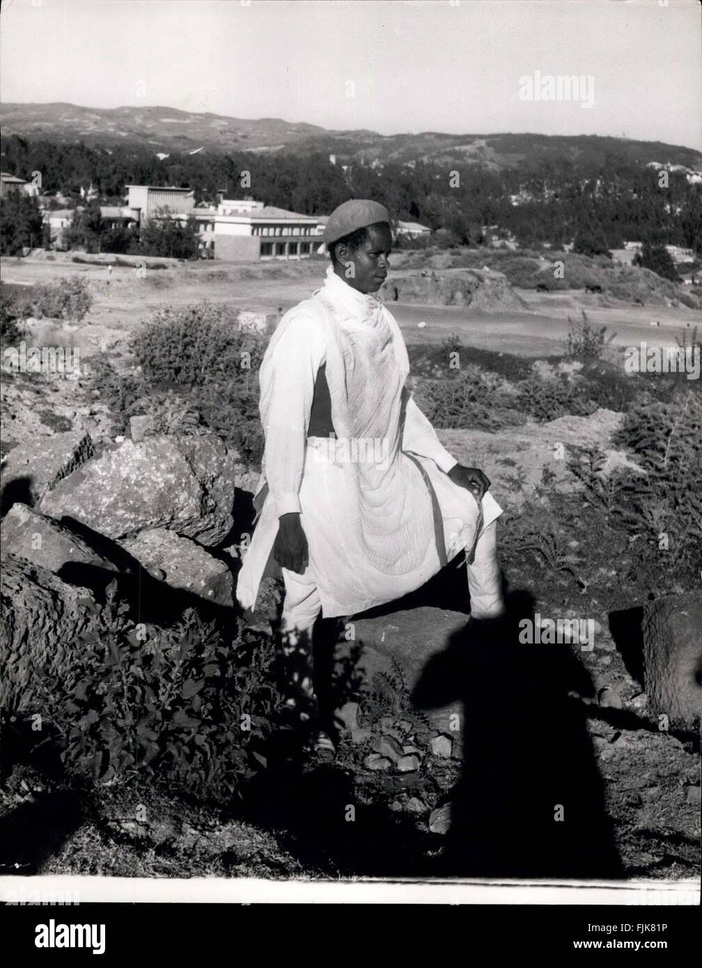 1956 - Modern Ethiopia; A typical Ethiopian stands on a rocky piece of ...