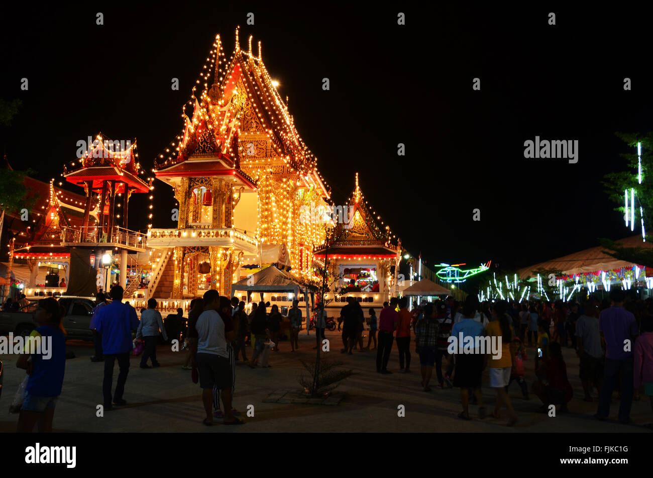 People travel and look Lighting show and praying at Wat Lam Pho of ...