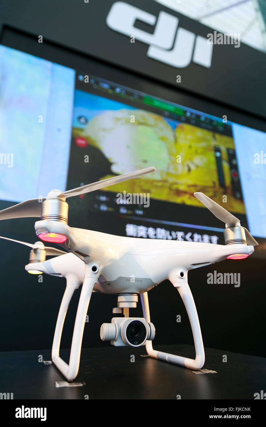 The new generation Phantom 4 on display during a media event in ...