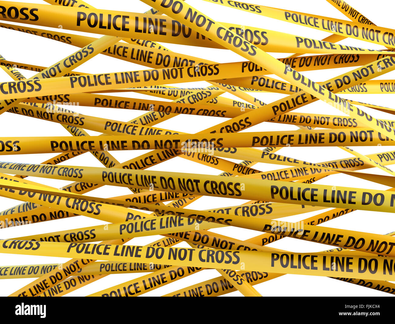 Crime Police Line Do Not Cross yellow ribbons over white background. 3d ...