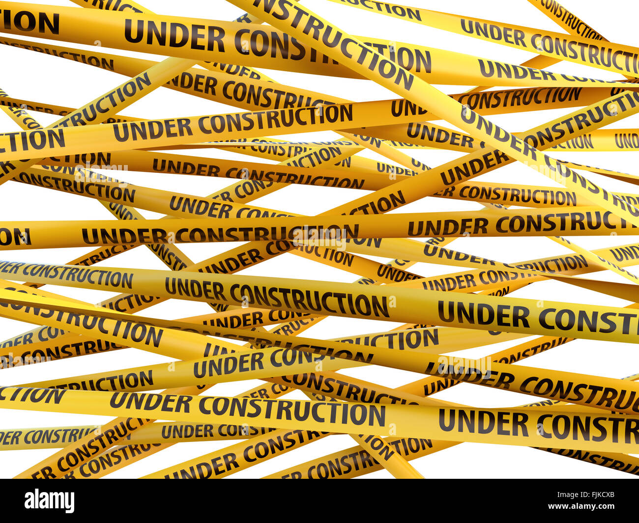 Under construction yellow ribbons over white background. 3d ...