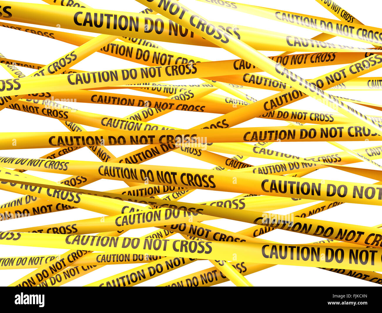 Danger Caution Do Not Cross yellow ribbons over white background. 3d ...