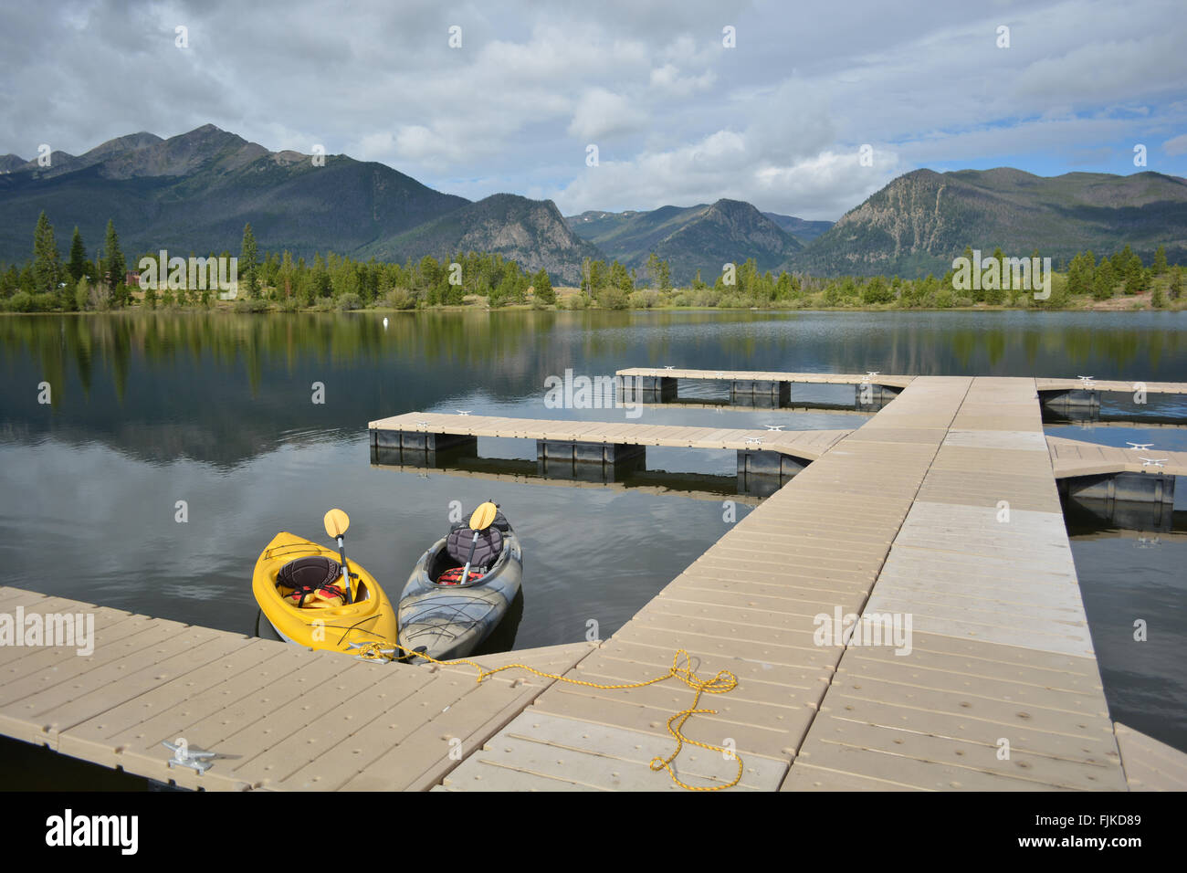 Kayaks At Mountain Dock on Dillon Reservoir in Colorado. A pair of ...