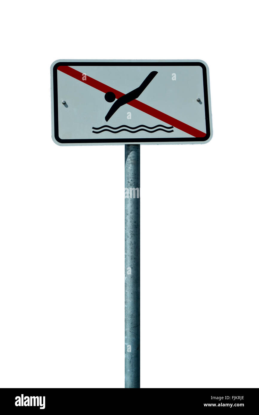 Warning sign on white. Diving prohibited Stock Photo - Alamy