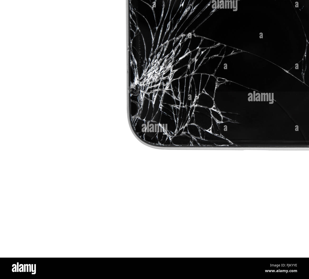 Modern smartphone with broken glass screen isolated on white background ...