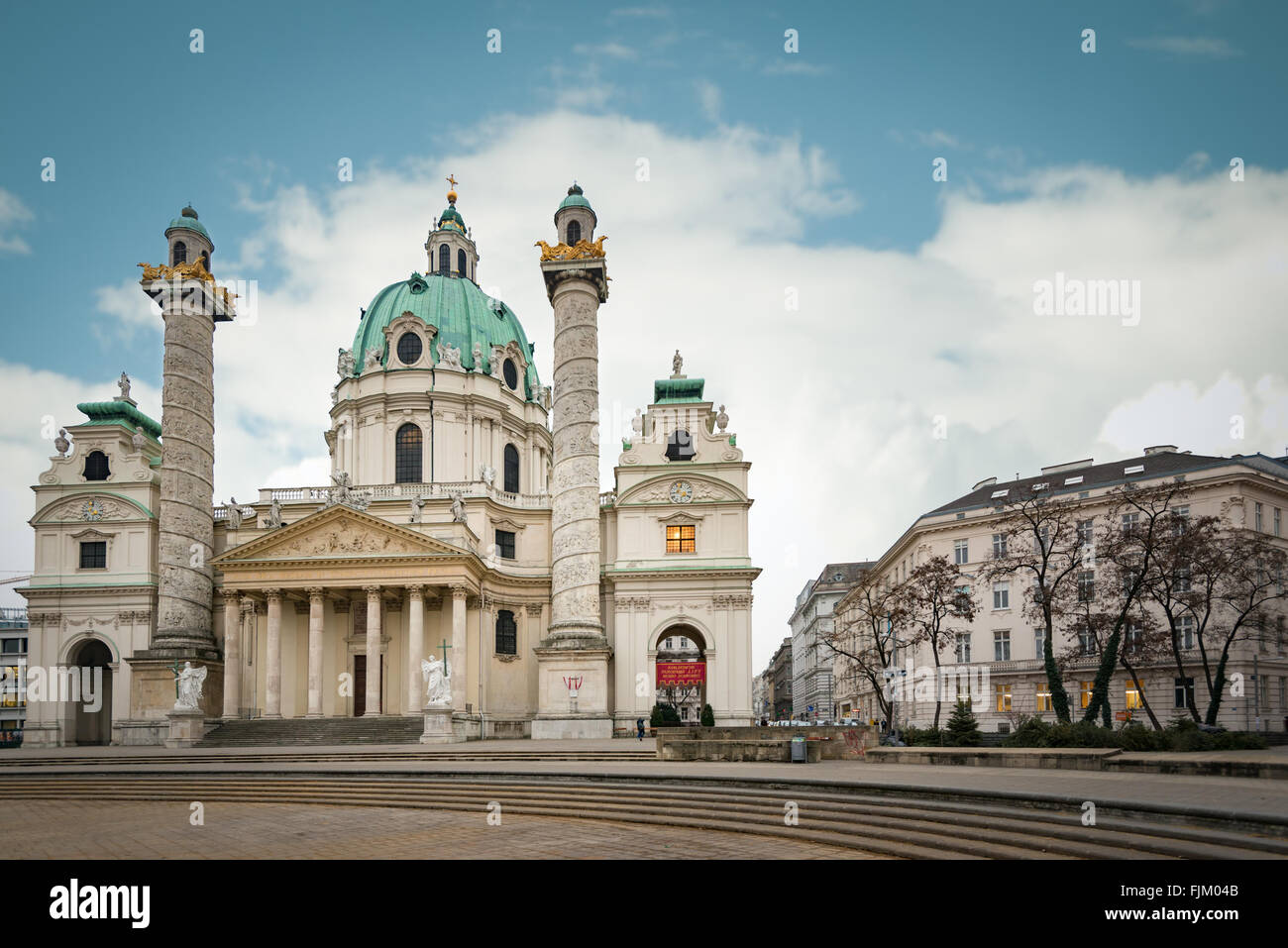 Karlskirche baroque church on Karlsplatz, Vienna, Austria. Blue cloudy ...