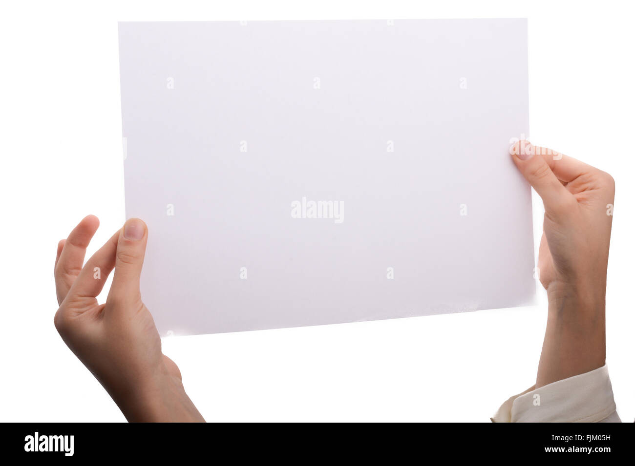 Sheet of Paper in hand on a white background Stock Photo - Alamy