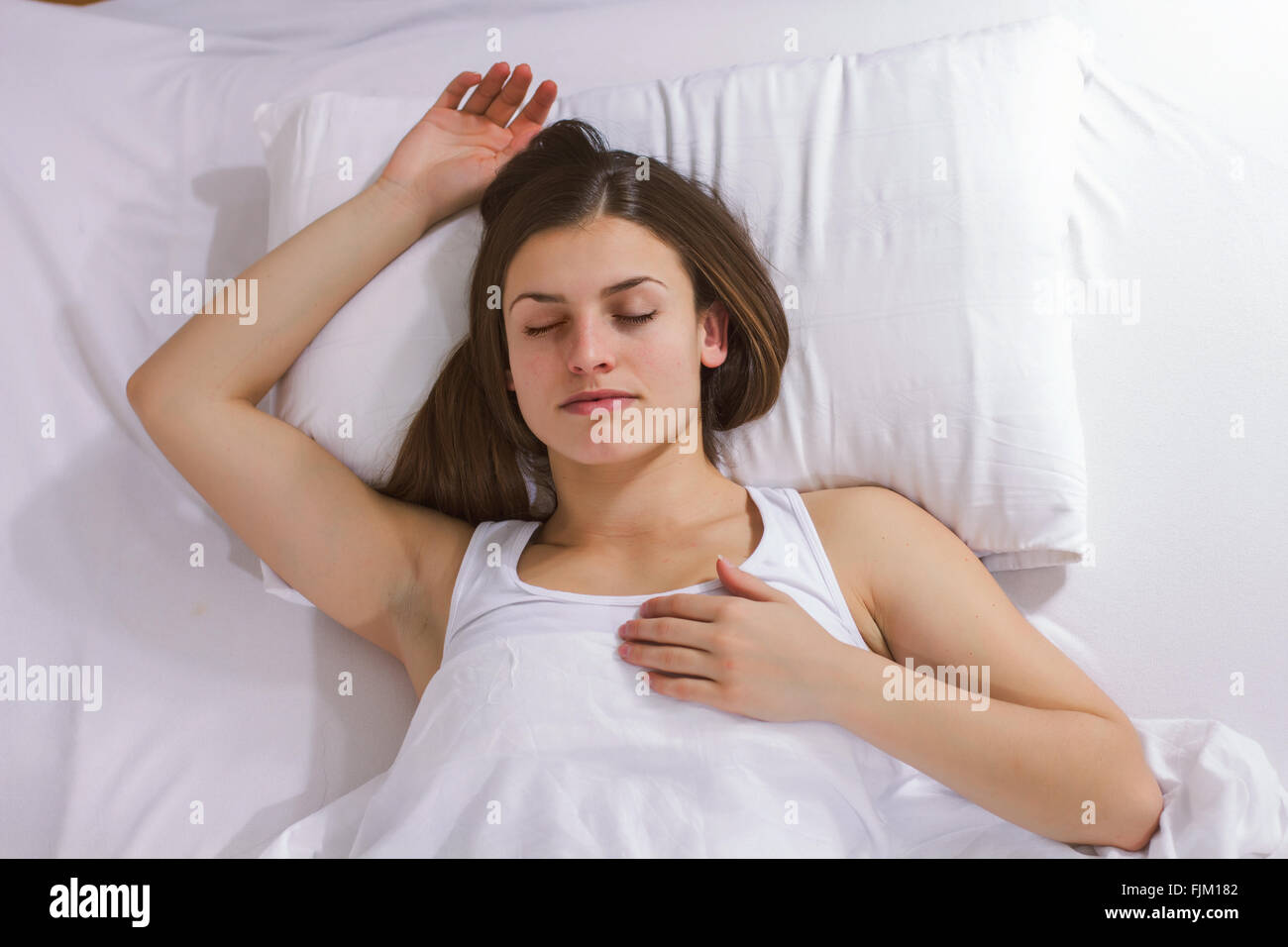 Sleeping woman, young beautiful caucasian female sleep in the bed Stock ...